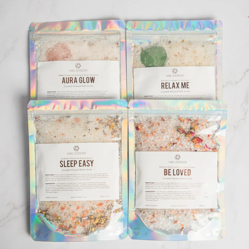 Arcandles Crystal Body Care Set (2 Bath Soak + 2 Body Scrub) — Naked Foods